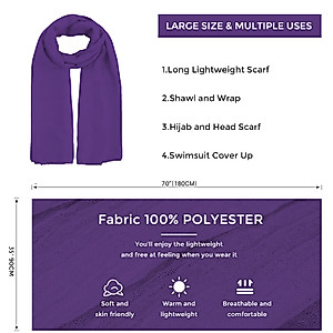 MissShorthair Womens Solid Color Scarfs Long Lightweight Scarf for Women Large Sheer Wrap Shawl