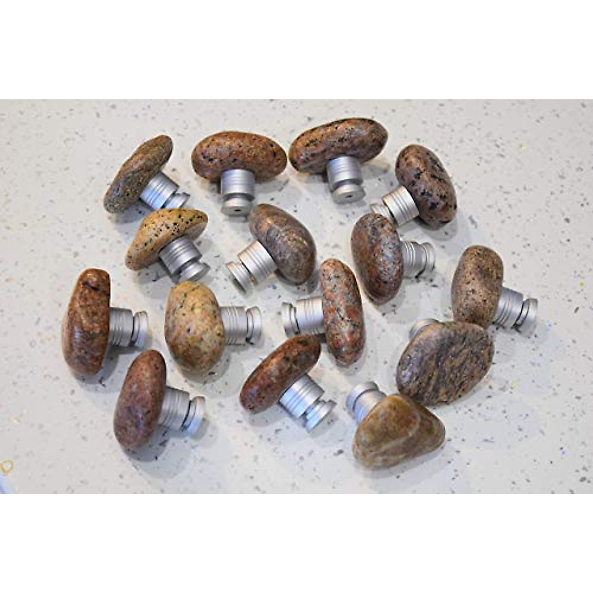 Set of 10 Handmade Natural Beach Stone Cabinet knobs and pulls. Cabinet or Drawer Rock handles