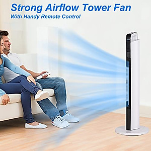 Oscillating 35 Inch Tower Fan with Remote, Quite Smart Cooling Fans with 3 Speed Setting and Auto-off Timer, Electric Standing Bladeless Fan for Bedroom Home Office Dorm Living Room, White