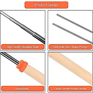 Simple Deluxe 16 Pcs 32 inch Marshmallow Roasting Sticks Extendable Design - Stainless Steel Smores Skewers For Camping, Bonfire, Fireplace, Retractible Sticks with Wooden Handle