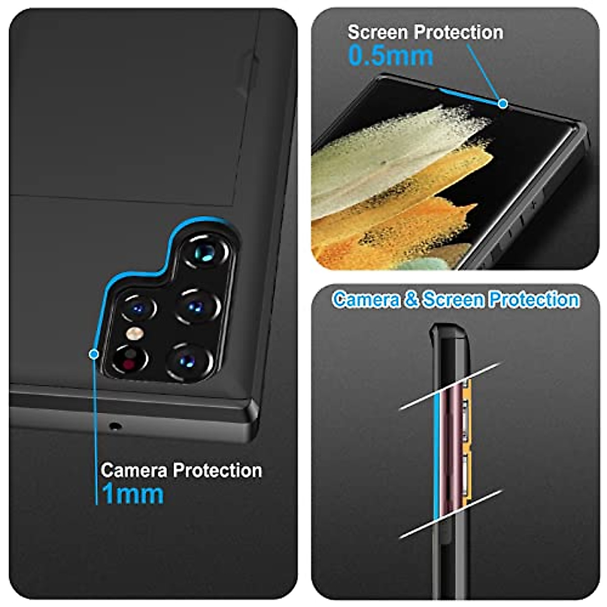 Compatible with Samsung Galaxy S23 Ultra Case Wallet with Card Holders Slide Slot Shockproof Slim Hard PC Case Heavy Duty Protective Cover for Samsung Galaxy S23 Ultra for Women & Men (Black)