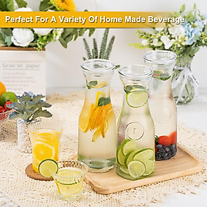 Woisut Set of 4 Glass Carafe with Lid, 1 Liter Beverage Glass Carafe, Juice Carafe Water Pitcher for Mimosa Bar Supplies, Brunch, Drink, Milk, Cold Water, Iced Tea, Lemonade