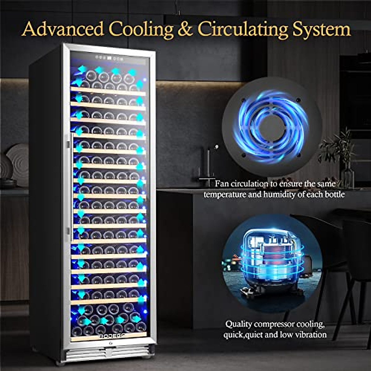 BODEGA 24 Inch Wine Cooler, 176 Bottles Wine Refrigerator with High-Capacity, Built-in & Freestanding Wine Fridge with Advanced Cooling Compressor for Red, Rose and Sparkling Wines,Quiet Operation