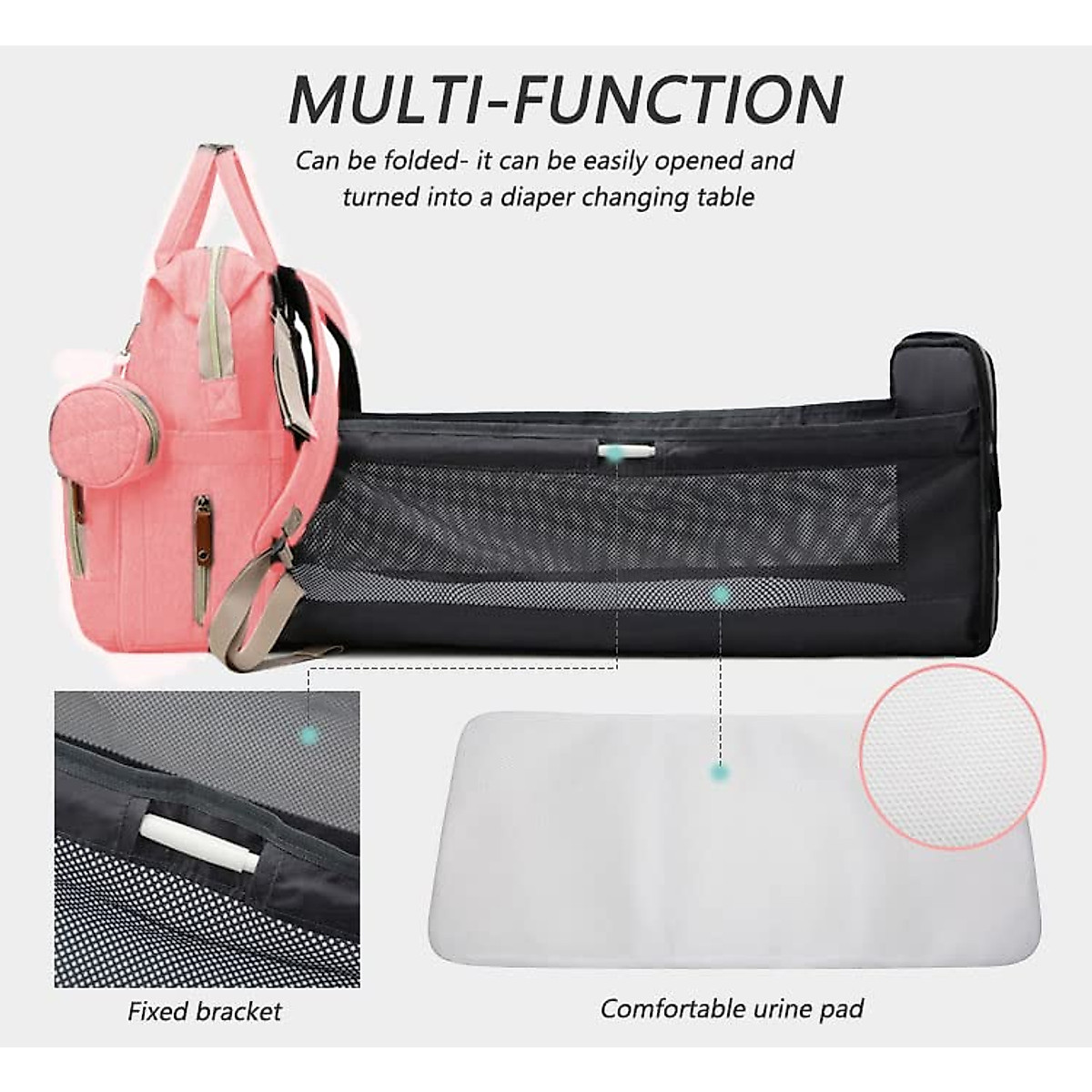 TUTCHY Baby Diaper Bag Backpack With Changing Station Pad, 3 In 1 Diaper Backpack For Dads and Mums, Large Waterproof Travel bag (Pink)