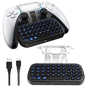 Nargos PS5 Controller Keyboard with Backlight Playstation 5 DualSense Chatpad Wireless Bluetooth Mini Keyboard Controller Accessories - Black
