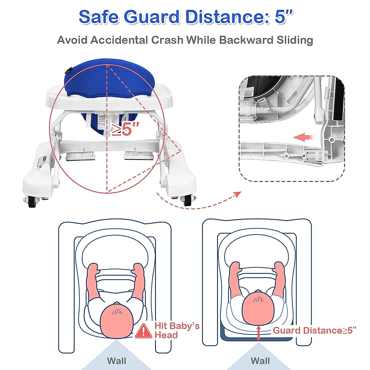 BABY JOY Baby Walker, 2 in 1 Foldable Activity Behind Walker with Adjustable Height & Speed, Friction Control Functions, Safety Belt, High Back Padded Seat, Music, Detachable Penguin Play Bar (Blue)