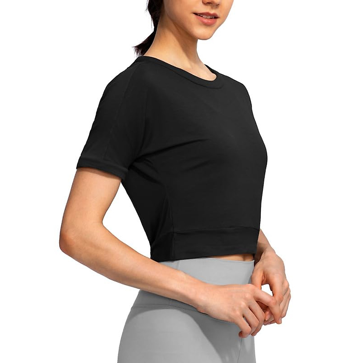 Women's Backless Workout Tops Short Sleeve Gym Shirts Soft Open Back Yoga Athletic Crop Tops for Women (Black,M)