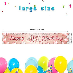 Happy 45th Birthday Rose Gold Banner Backdrop Cheers to 45 Years Old Confetti Balloons Theme Decor for Women 45 Years Old Pink Birthday Party Supplies Bday Decorations Gift Background Favors Glitter