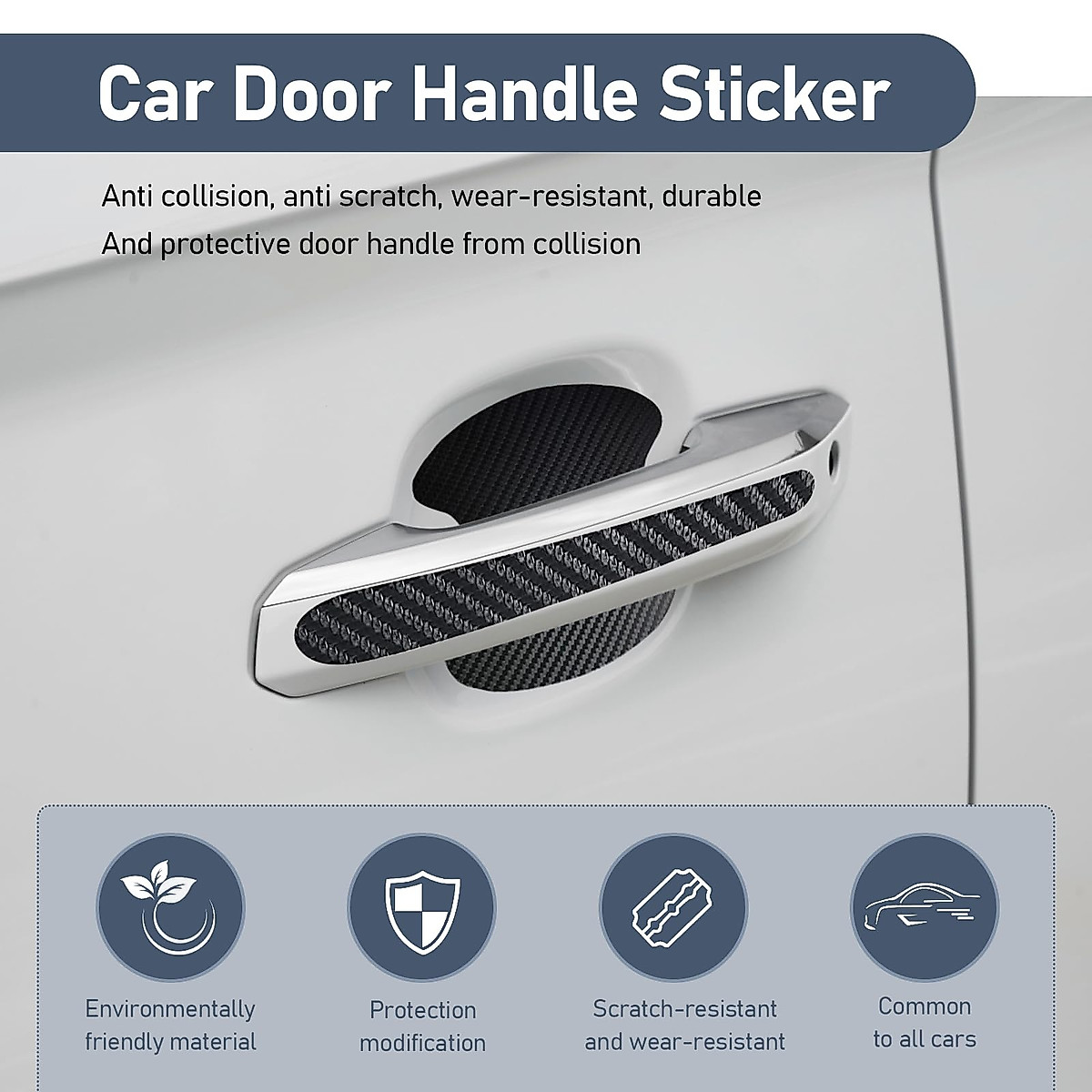 ZKFAR 8 PCS Carbon Fiber Black Leather Door Bowl Sticker for Car, Door Handle Scratch Protector, Universal Fit