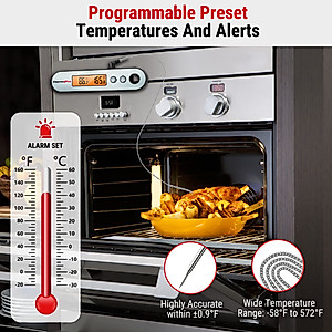 ThermoPro TP829 Wireless Meat Thermometer for Grilling and Smoking with ThermoPro TP610 Programmable Dual Probe Meat Thermometer with Alarm