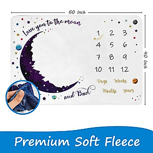 Baby Monthly Milestone Blanket Boy - 60"x40" Gift for Boys with Photo Props for Pictures - Gender Neutral First Year Growth Months Chart - Extra Soft Premium Blanket
