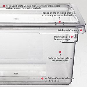 CURTA 4 Pack Food Storage Box with Lid, 5 Gallon - 18" x 12" x 9" NSF Listed Commercial Grade Clear Polycarbonate Container for Commercial Kitchen Restaurant Cafeteria