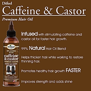 Difeel 99% Natural Premium Hair Oil - Caffeine & Castor Fastest Hair Growth, 8 oz.