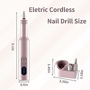 Ftrule Cordless Electric Nail Drill, Portable Professional Rechargeable Efile Nail File Machine with Nail Drill Bits, Sanding Bands for Acrylic Gel Nails, Manicure Pedicure Polishing, Pink