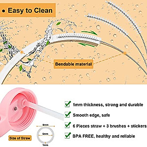 Desing Wish 6 PCS Replacement Straws Compatible with Hydro Flask/Stanley IceFlow Wide Mouth Bottle Straw Lid, BPA Free Water Bottle Straw for Wide Mouth Straw Cap with 3 Brushes and Some Stickers