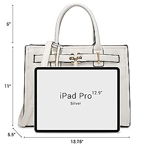 Dasein Women Satchel Purses Handbags Belted Top-handle Work Tote Shoulder Bags with Long Strap (White)