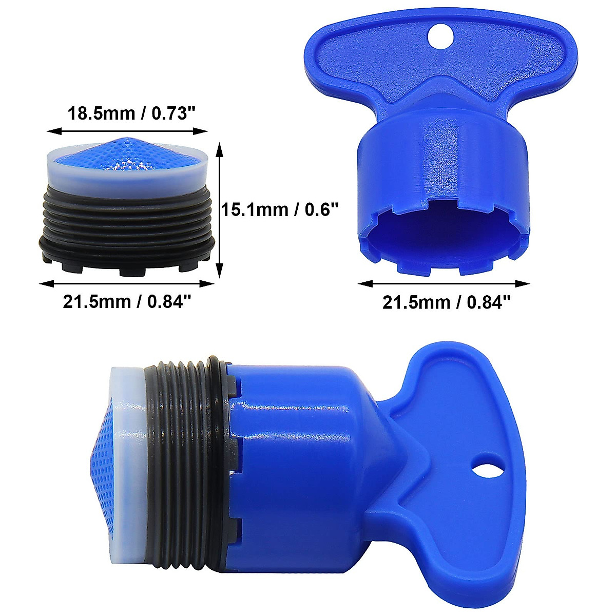Jersvimc 4Pcs(2 Set) M21.5 Cache Faucet Aerator with Key Removal Wrench Tool, Bathroom Water Faucet Aerator Adapter Replacement Parts Water Flow Restrictor for Faucet Kitchen