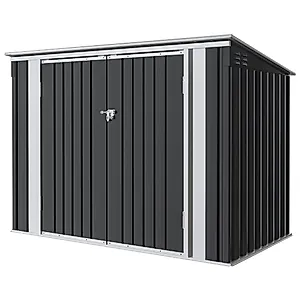 Greesum 5.8x3.3 FT Outdoor Storage Shed Metal Garbage Shed with Lid Chain Hydraulic Gas Rod for Lawn Tools,Bikes,Toys,Garbage Bin,Black