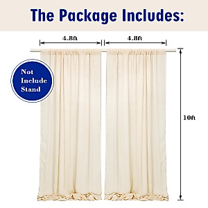 SHERWAY 9.6 Feet x 10 Feet Cream Beige Silky Soft Curtain Wedding Backdrop Drapes, Slightly Shiny Satiny Window Curtains for Party Ceremony Decoration