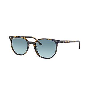 Ray-Ban RB2197F Elliot Low Bridge Fit Square Sunglasses, Yellow Blue Havana/Blue Gradient Grey, 54 mm