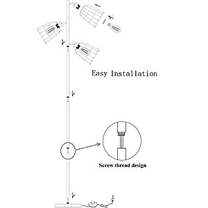 Modern Floor Lamp for Living Room Bright Lighting Tall Stand Up Lamp Farmhouse Rustic Industrial Black Tree Floor Lamps for Bedrooms, Office with Reading Light Standing Lamp