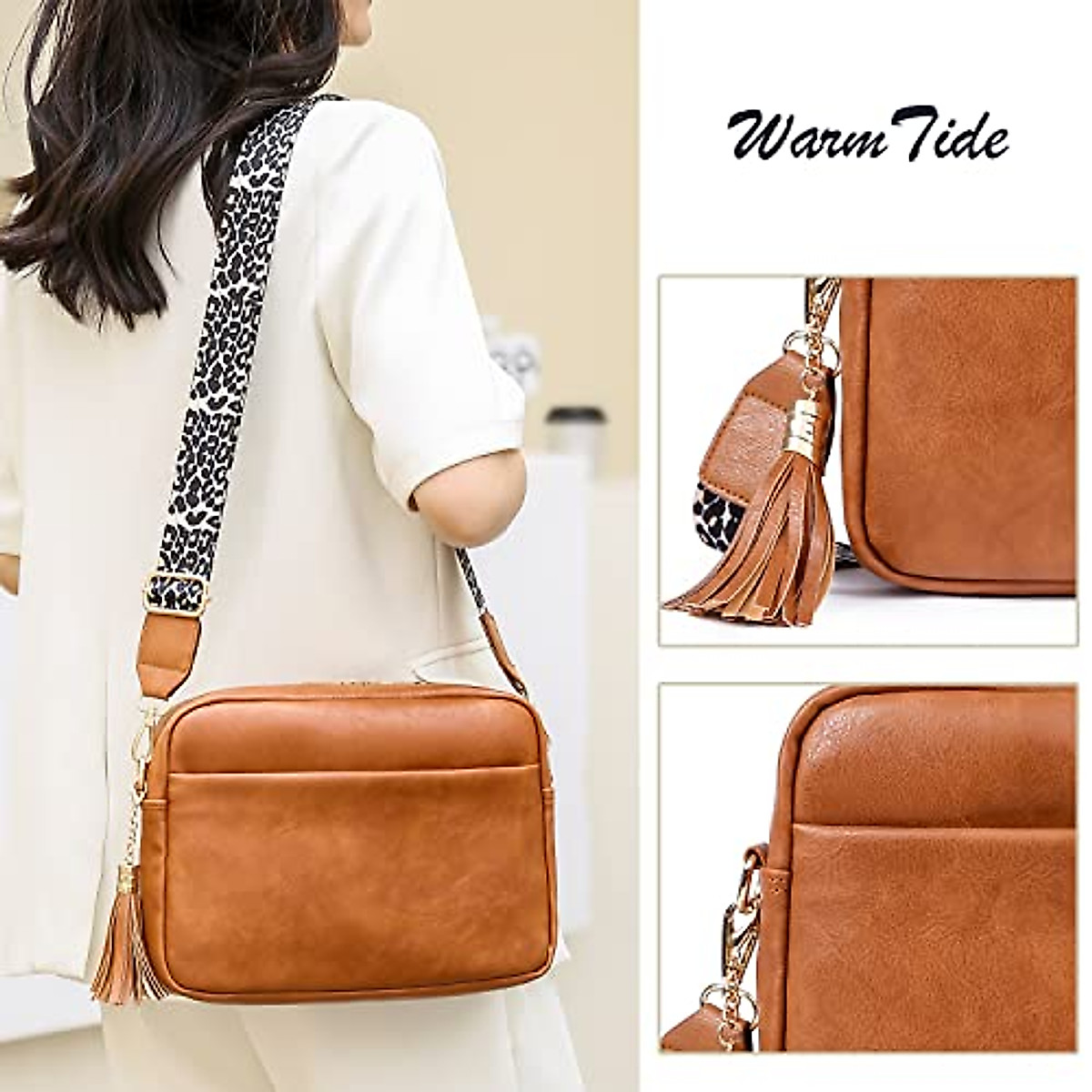 WarmTide Large Crossbody Shoulder Bag for Women Ladies Fashion Messenger Bag Leather Lightweight Handbags with Tassel
