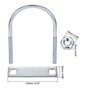 uxcell Round U-Bolts 2 Sets 3.15"(80mm) Inner Width 130mm Length Steel M8 with Nut, Plate