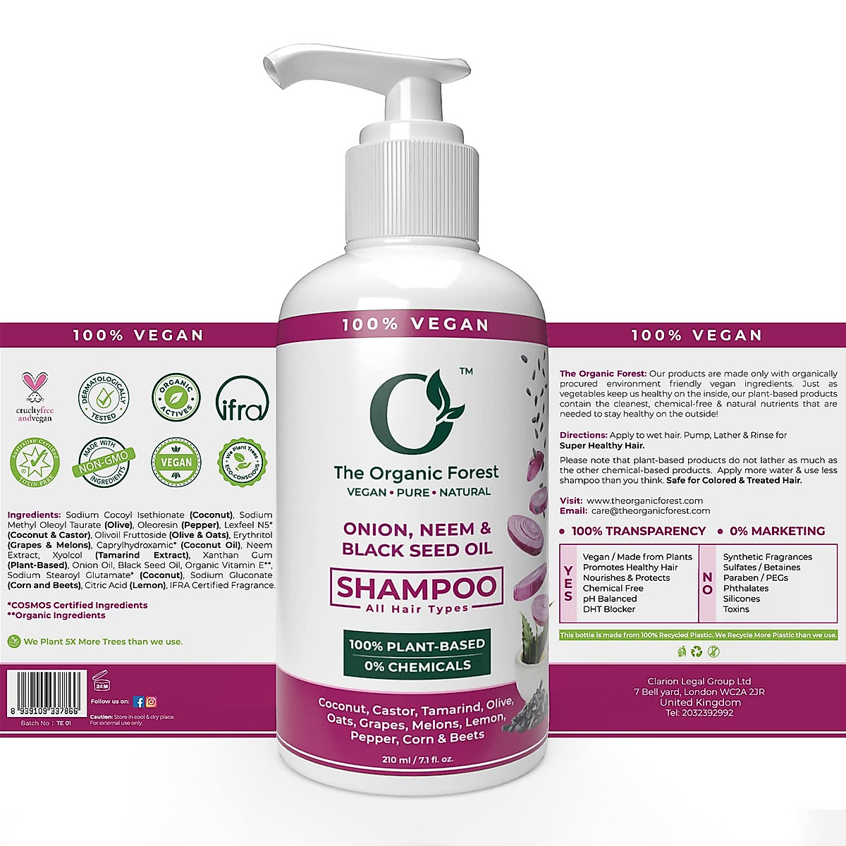 Onion Neem & Black Seed Oil Shampoo for Dull, Dry, Damaged Hair - Reduces Hair Fall, Breakage, and Scalp Itching | SLS and Sulphate-Free Natural Formula
