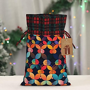 Christmas Gift Bags with Drawstring Burlap Gift Bags Abstract Pattern Christmas Linen Bags for Xmas Party Candy Bags with Cards Xmas Reusable Wrapping Bags Christmas Linen Treat Bags for Holiday
