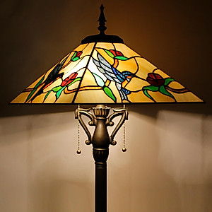 AVIVADIRECT Tiffany Floor Lamp Mission Style Stained Glass Standing Reading Light 16X16X64 Inch Amber Hummingbird