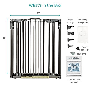Toddleroo by North States 3 in 1 Arched Decor Metal Superyard 6 Panel Play Yard, Baby Gate, Playpen or Baby Fence, 151" Wide. Wall Mount Kit Included. 10 sq ft play yard (30" tall, Matte Bronze)