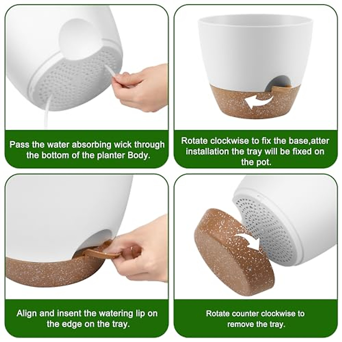 QRRICA Plant Pots 10/9/8/7.5/7 Inch Self Watering Pots, Set of 5 Plastic Planters with Drainage Holes and Saucers,Plastic Flower Pots,Nursery Planting Pot for Indoor Out Door Plants（White）