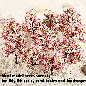 Yetaha 10PCS Pink Flower Model Tree Railway Train Diorama Garden Scenery Layout Architecture Trees for DIY Landscape, 11CM/4.33"