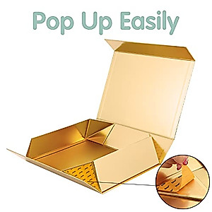 HAPPY POTATO Large Gift Box 13x9.7x3.4 Inches, Gold Magnetic Gift Box, Gift Box with Lid, Sturdy Shirt Box for Wrapping Gifts (Gold Grass Texture)
