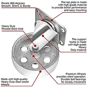 4 All Steel Swivel Plate Caster Wheels Heavy Duty High-Gauge Steel Gray (4" Metal Swivel Caster Gray - No Brake)