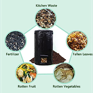 Compost Bin Bags 34 Gallon Garden Compost Bags Outdoor Reusable,Organic Waste Kitchen Garden Yard Compost Bag Collapsible Leaf Lawn Bags Gardening Container (Black 2pcs)