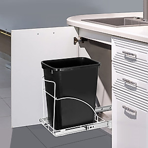SUPER DEAL Single 35 Quart Kitchen Cabinet Pull-Out Trash Can Waste Bin Container with Rear Storage and Chrome-Plated Wire Bottom Mount Under Sink Garbage Recycling Bins, 29 Liter Capacity Black