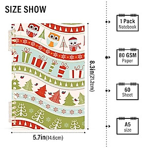 SPRIPORT Christmas Trees Owls Spiral Journal Notebook for Women Men A5 Memo Notepad Sketchbook with Durable Hardcover & 60 Pages Writing Journal for Boys Grils Study Notes Work School Journaling