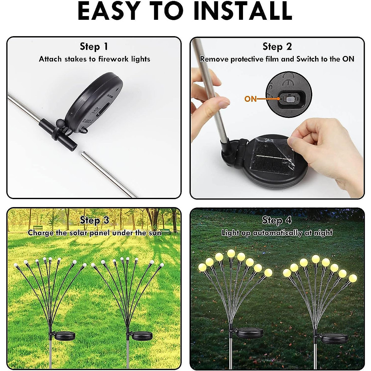 OZS 𝟔𝐏𝐚𝐜𝐤 𝐓𝐨𝐭𝐚𝐥 𝟒𝟖𝐋𝐄𝐃 Solar Garden Lights - Solar Firefly Lights Outdoor Solar Swaying Light Sway by Wind Solar Fairy Lights Outdoor Waterproof for Patio Garden Decoration (Warm White)