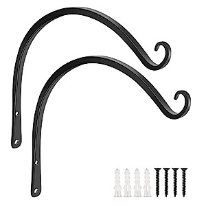 FEED GARDEN 2 Pack 14 Inch Hanging Plant Bracket Wall Hooks Decorative Plant Hangers for Outdoor Hanging Bird Feeders, Wind Chimes, Plant Baskets, Black