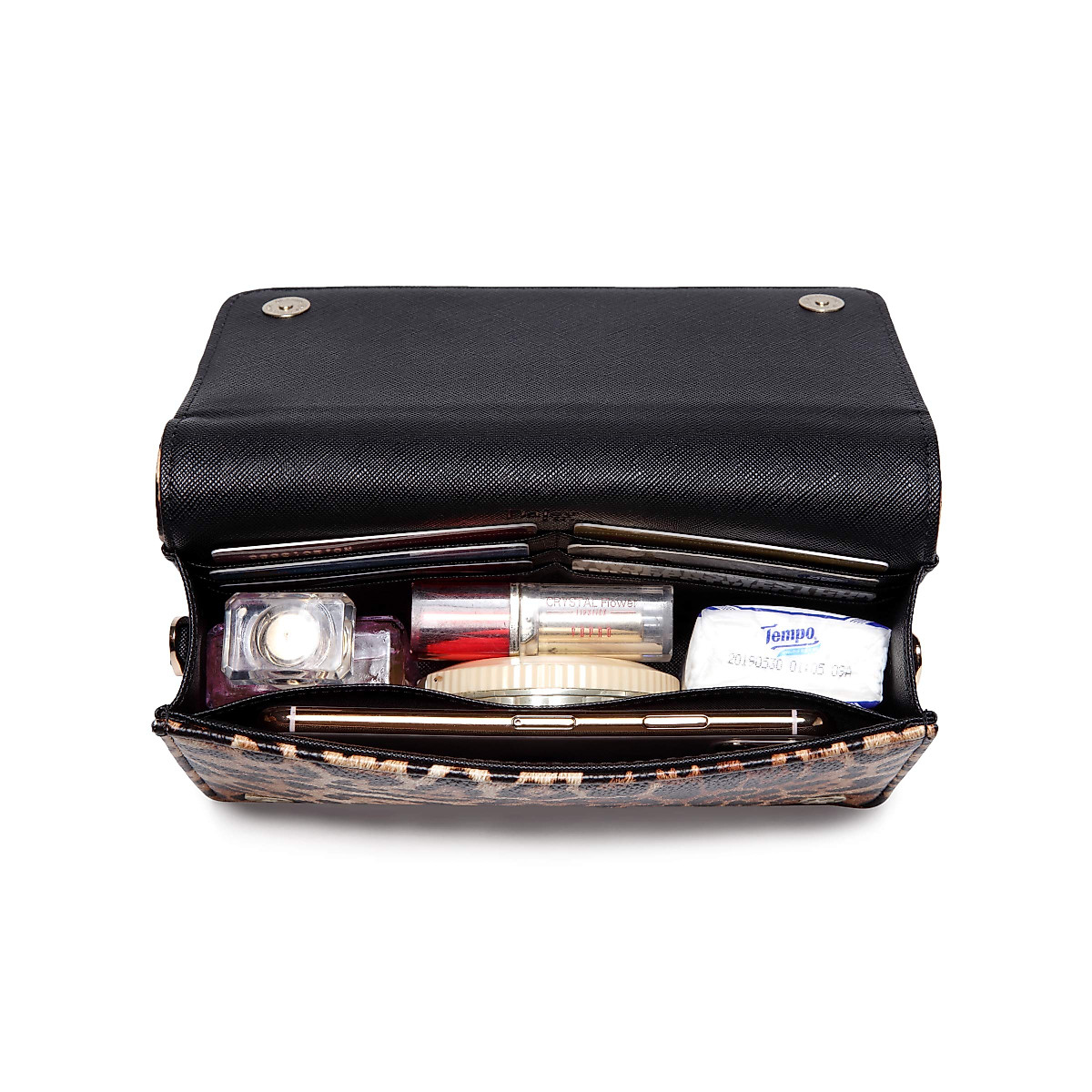 Daisy Rose Cross Body Bag - RFID Blocking with Credit Card Slots Clutch - PU Vegan Leather - Leopard