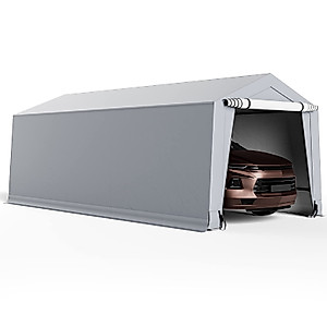 Tangkula 10x20Ft Heavy-Duty Carport, Outdoor Portable Garage with Reinforced Triangular Beams, Galvanized Steel Frame, All-Season Metal Car Canopy with 2 Removable Doors for Car, Truck, SUV, Boat