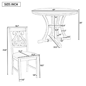 5 Piece Kitchen Table Set with Storage Shelf and Special-Shaped Legs, Retro Style Round Dining Table Set with Hollow Chair Back, Gray