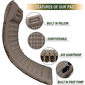 NOWTOWIN Inflatable Sleeping Pad for Camping, 4 Inch Thick Comfortable Sleeping Mat for Backpacking Hiking Traveling, Compact Waterproof Camping Air Mattress with Built in Foot Pump and Pillow