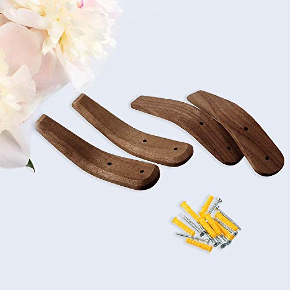 Mid Century Modern Wall Hook, 4 Pcs Wooden Coat Hooks, Peg Rack Bathroom Hanger Rustic Towel Hangers, Black Walnut Wood for Hanging Coats Hats Bags Towels