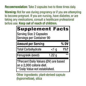 Nature's Way Fenugreek Seed 610 mg, Non-GMO Project Verified, TRU-ID Certified, Vegetarian, 180 Count, Pack of 2