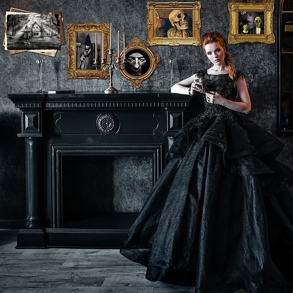 Ioffersuper 14Pcs Haunted Pictures Gothic Mansion Portraits Horror Pictures Frame 3D Face Expression Scary Picture for Haunted House Home Halloween Party Decor, with 100Pcs Self Adhesive Dots