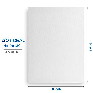GOTIDEAL Canvas Boards, 8x10" inch Set of 10,Gesso Primed White Blank Canvases for Painting - 100% Cotton Art Supplies Canvas Panel for Acrylic Paint, Pouring, Oil Paint, Watercolor, Gouache