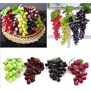 URTop 4 Bunchs of Artificial Black,Red, Green and Purple Large 85pcs Grapes Plastic Fake Decorative Fruit Food Lifelike Home Wedding Party Garden Decor Mini Simulation Fruit Photography Props