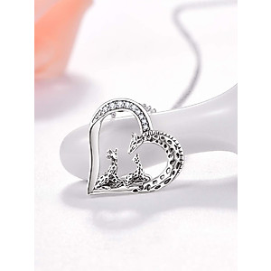 TANGPOET Giraffe Gifts for Women Adult Family Giraffe Necklace for Mother Daughter Pendant 925 Oxidized Sterling Silver Jewelry Valentines Mothers Day Birthday Christmas Gifts for Mom Grandma